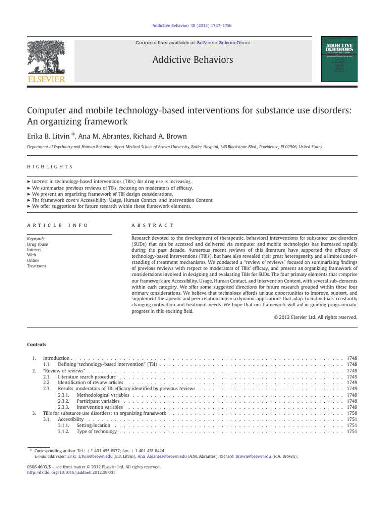 Computer and Mobile Technology-Based Interventions For Substance Use ...