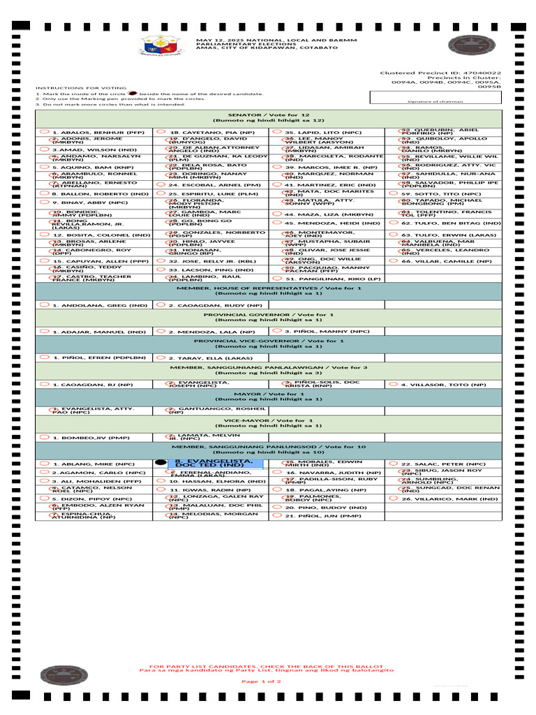Sample Ballot | PDF | Philippines | Elections