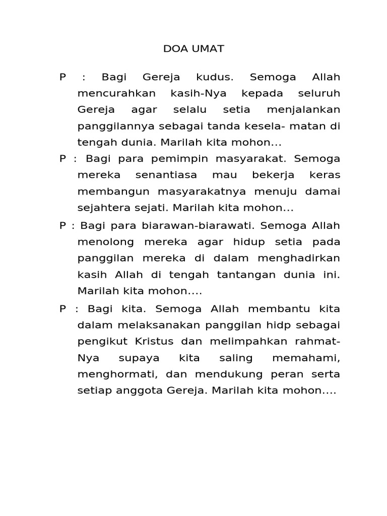 Doa Umat untuk Gereja dan Masyarakat | PDF