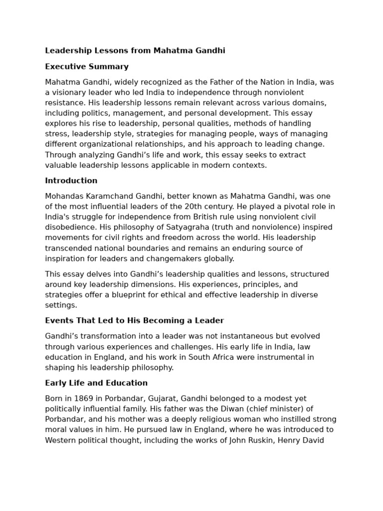 Leadership Lessons From Mahatma Gandhi | PDF | Mahatma Gandhi | Leadership