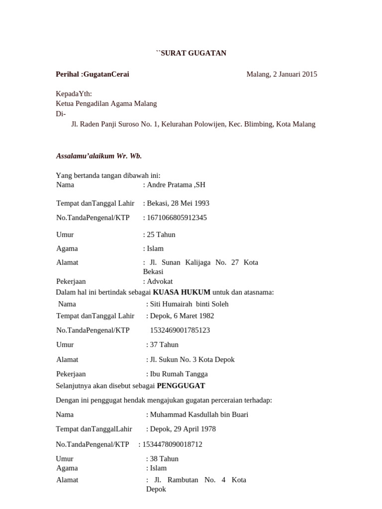 Surat-Gugatan-dan-Jawaban Tugas Perdata | PDF