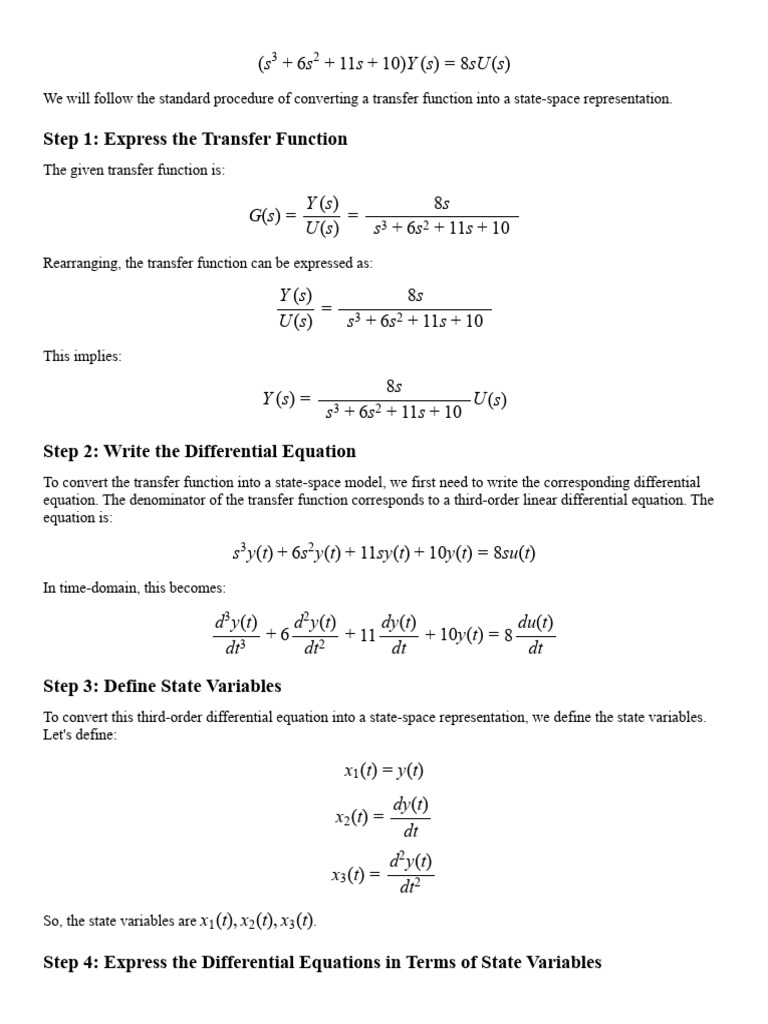 Transfer Function to State-Space Conversion | PDF | Equations ...