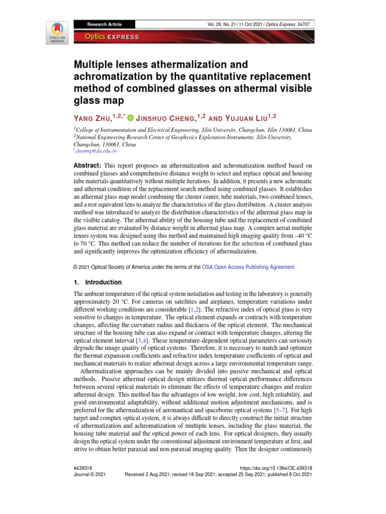 Multiple Lenses Athermalization and Achromatizatio | PDF | Cluster ...