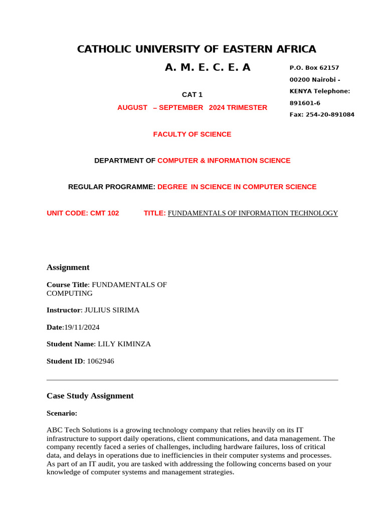 CMT 102 Fundamentals of Information Technology Cat 1 | PDF | Input/Output | Computing