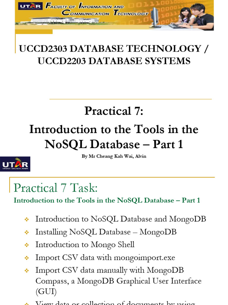 UCCD2303 Practical07 Slides MongoDB | PDF | Mongo Db | No Sql