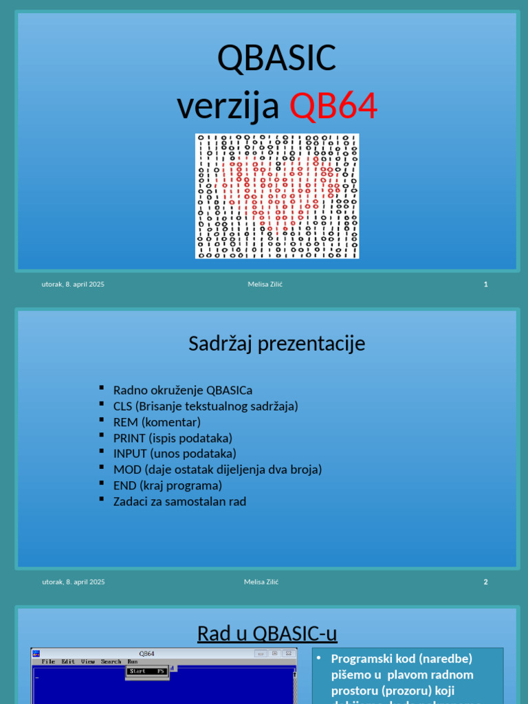 Osnovne Naredbe QBasic VI Razred | PDF