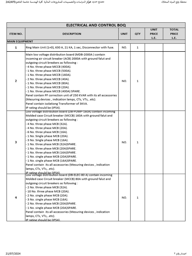 Copy of BOQ_ELEC_KE_REV01 | PDF | Pressure Measurement | Electricity