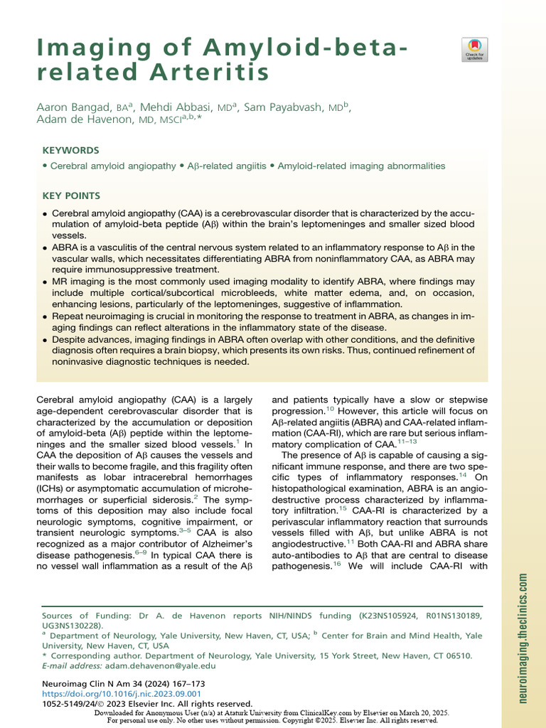 Imagingofamyloid-Beta-Relatedarteritis: Aaron Bangad,, Mehdi Abbasi ...