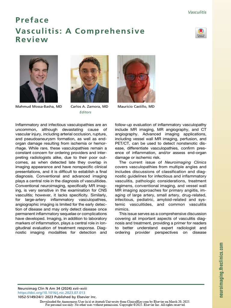 Preface Vasculitis: A Comprehensive Review | PDF | Magnetic Resonance Imaging | Radiology