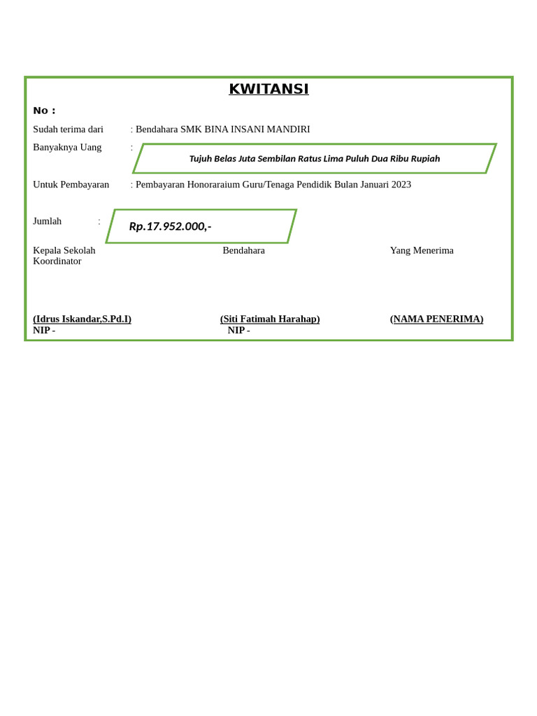 Format Kwitansi Januari | PDF