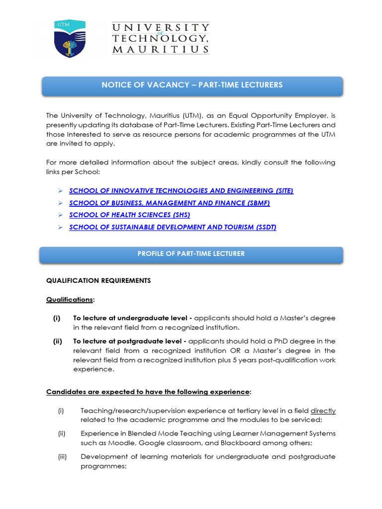 Updated UTM Notice of Vacancy Website Part Time Lecturer 20241 1 1 ...