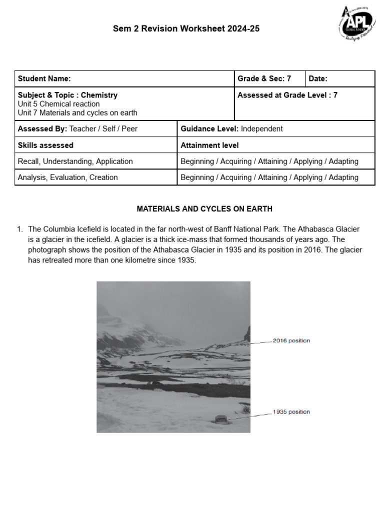 Rev WS No-1 Grade 7 - Combined Science - Chemistry | PDF | Earth ...
