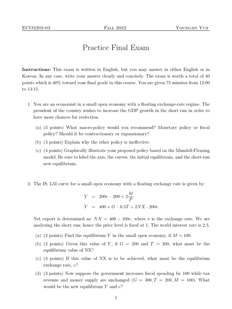 2022 Practice Final Exam | PDF | Economies | Public Economics