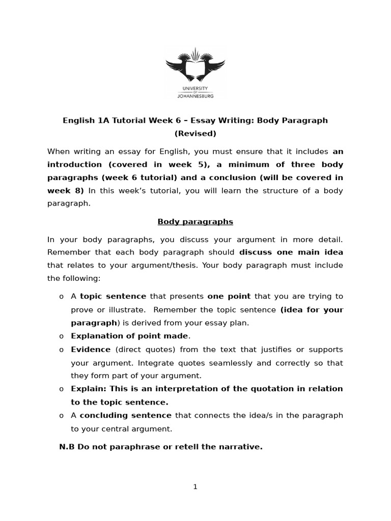 English 1A Tutorial Week 6 | PDF | Essays | Argument