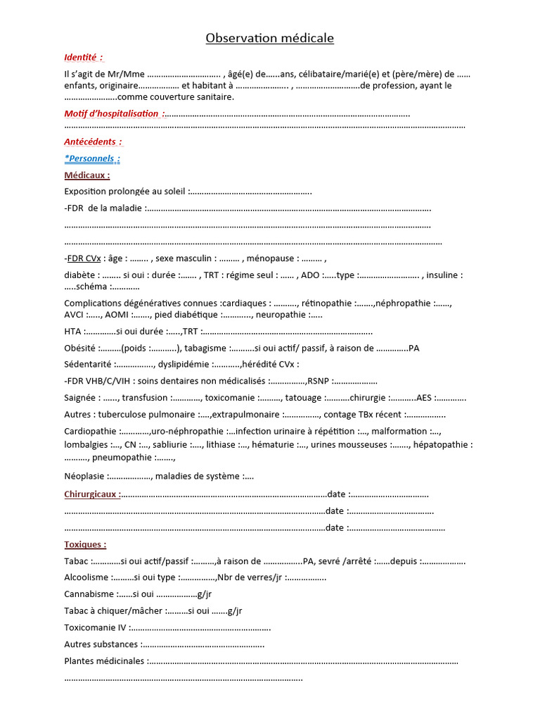 Observation Medicale 1 | PDF