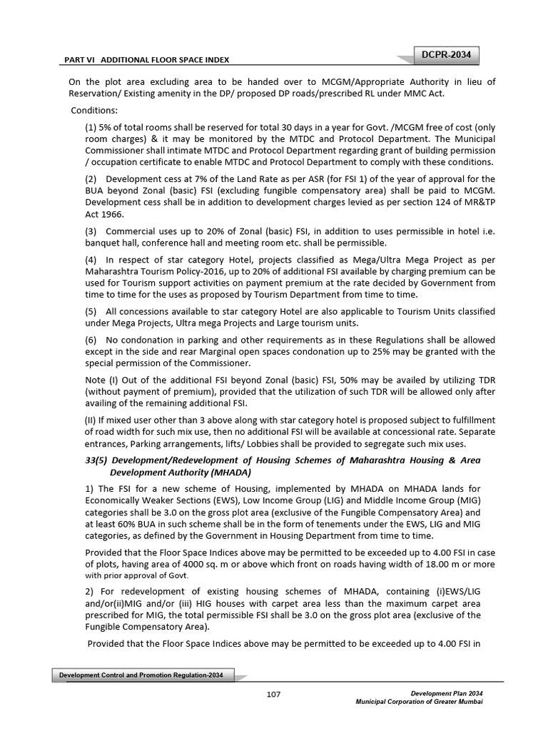 Mumbai Development Plan 2034 FSI Guidelines | PDF