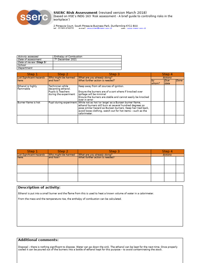 Enthalpy of Combustion H Ppa Risk Assessment | PDF | Combustion ...