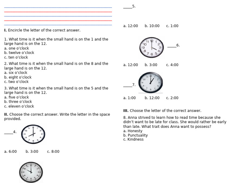 Time-Telling Quiz for Kids | PDF