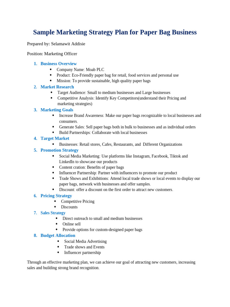 Marketing Strategy for Paper Bags | PDF