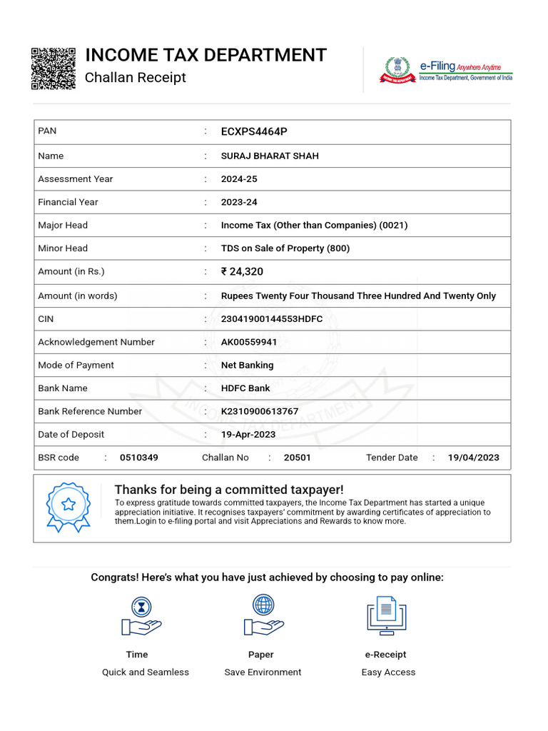 Mukesh Shah - HDFC - ChallanReceipt | PDF