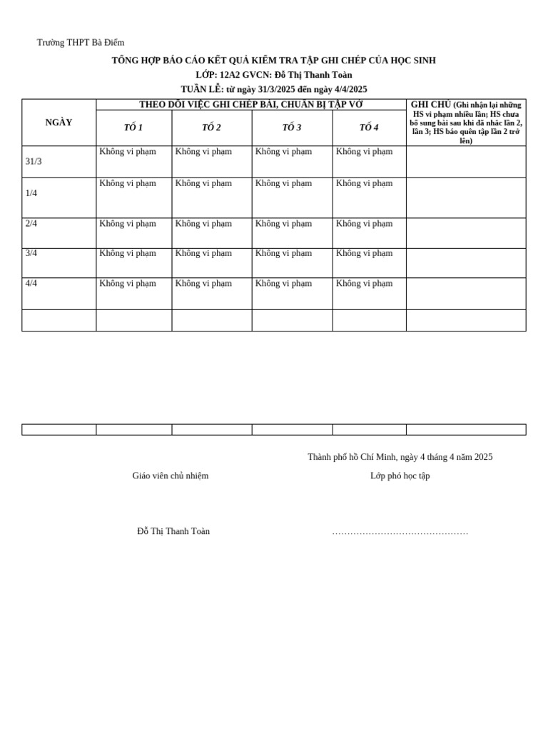 12A2 - THỐNG KÊ TÌNH HÌNH KIỂM TRA TẬP VỞ | PDF