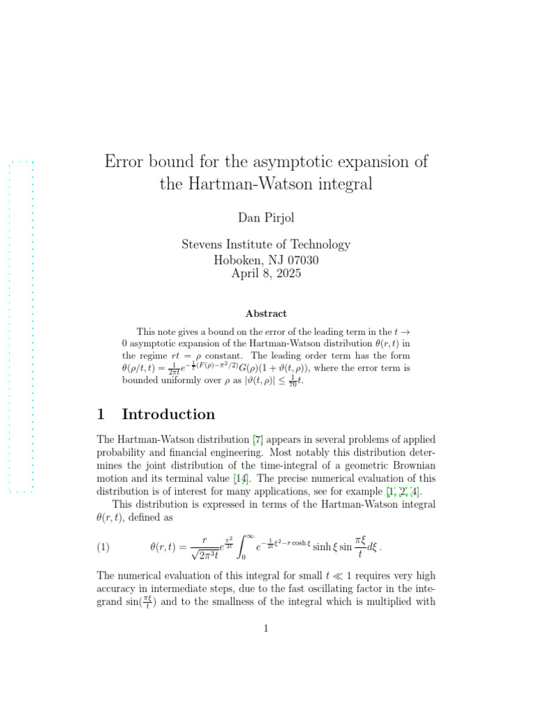 Error bound for the asymptotic expansion of the Hartman-Watson integral | PDF | Asymptotic ...