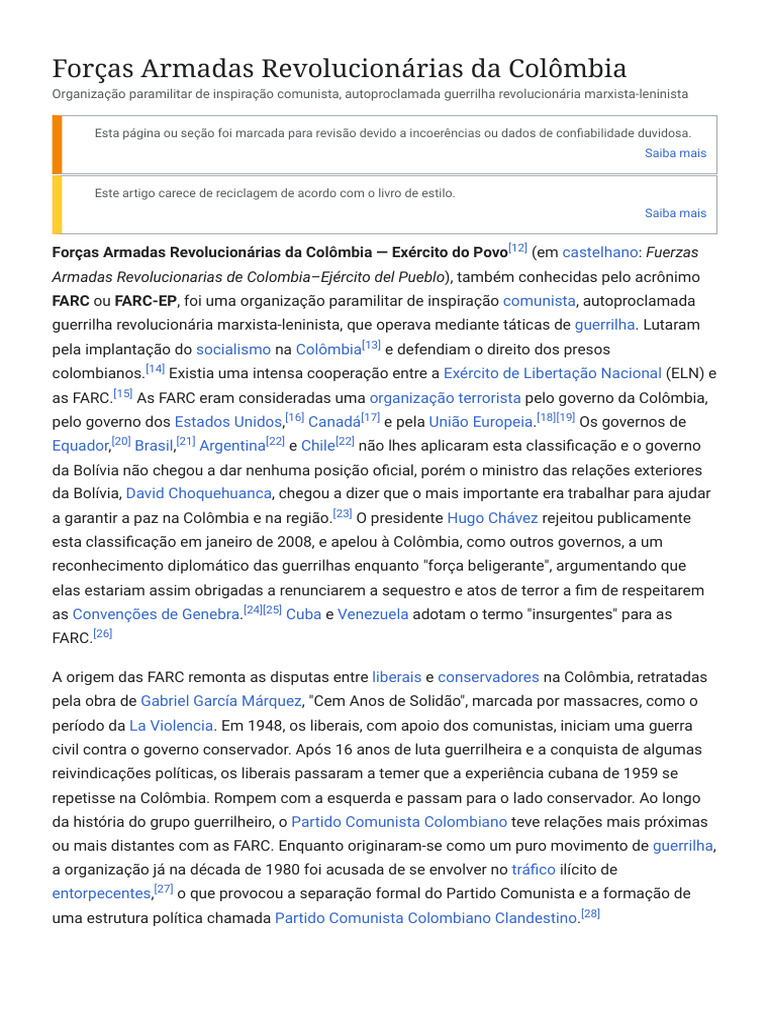 História das FARC na Colômbia | PDF