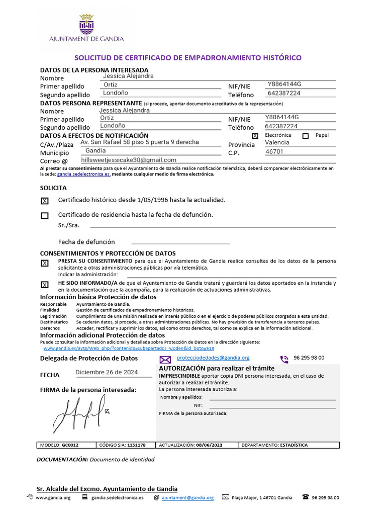 Formato Solicitud Empadronamiento Jess | PDF