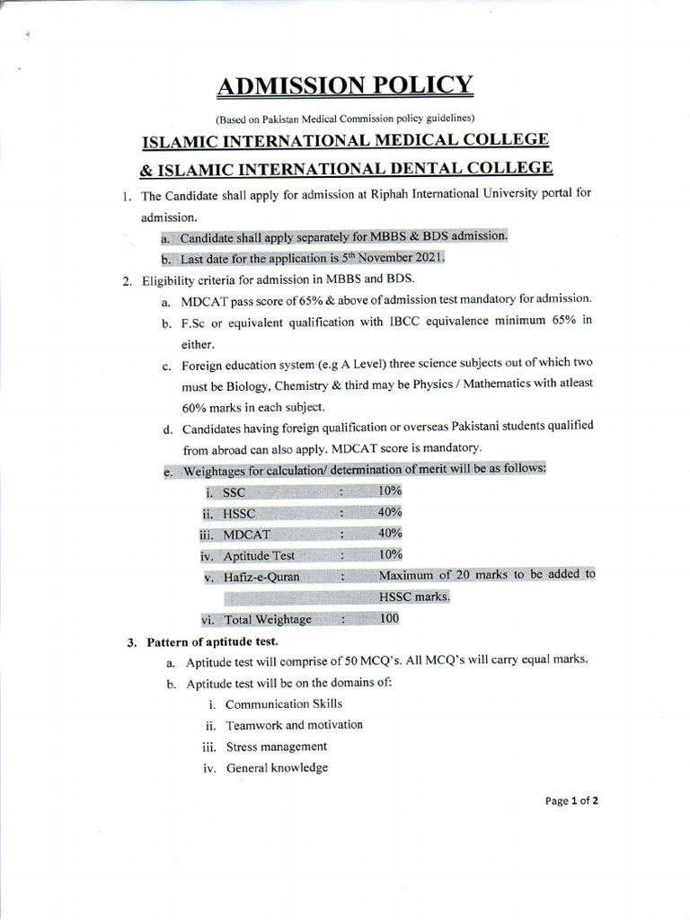 Admission Policy 2 Page | PDF