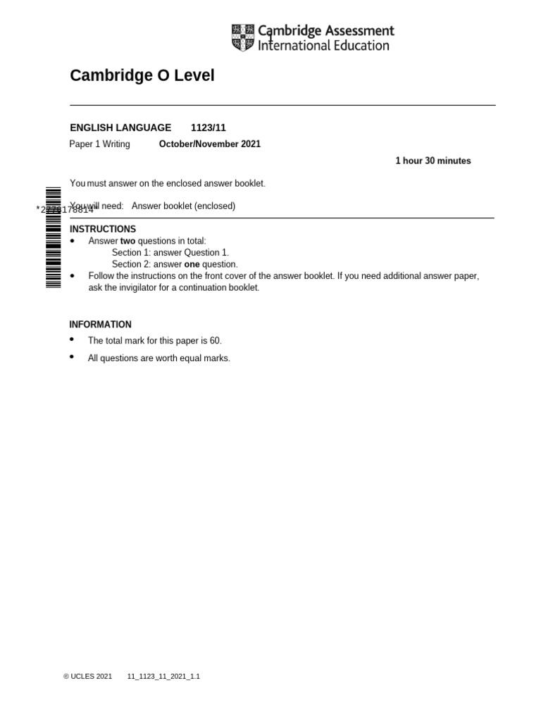 English o Level Past Papers | PDF | Question | Vocabulary