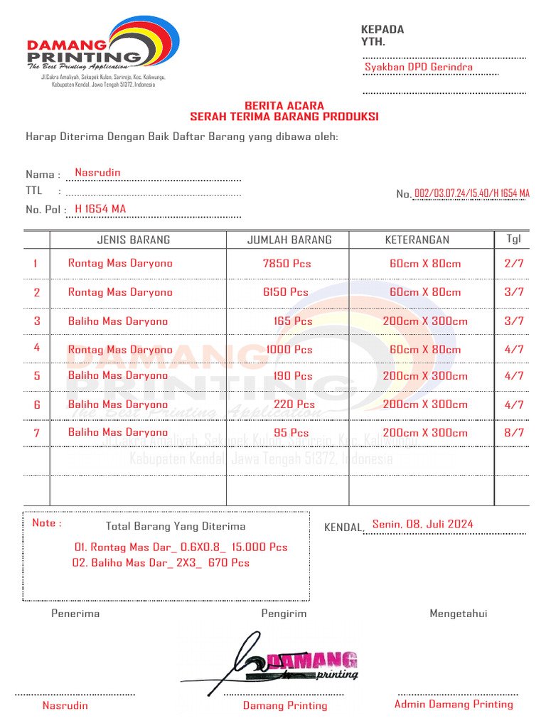 SURAT JALAN SYAKBAN | PDF
