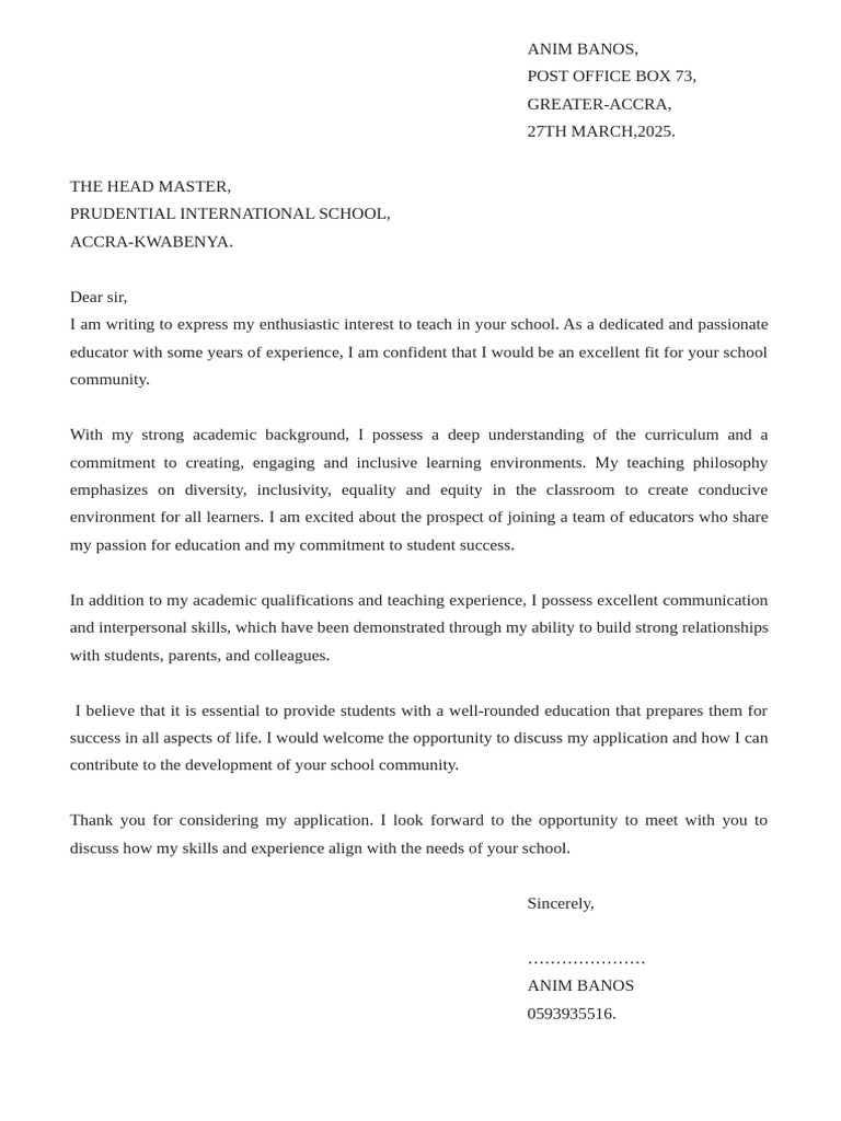 Teaching Application for Prudential School | PDF | Teachers | Learning