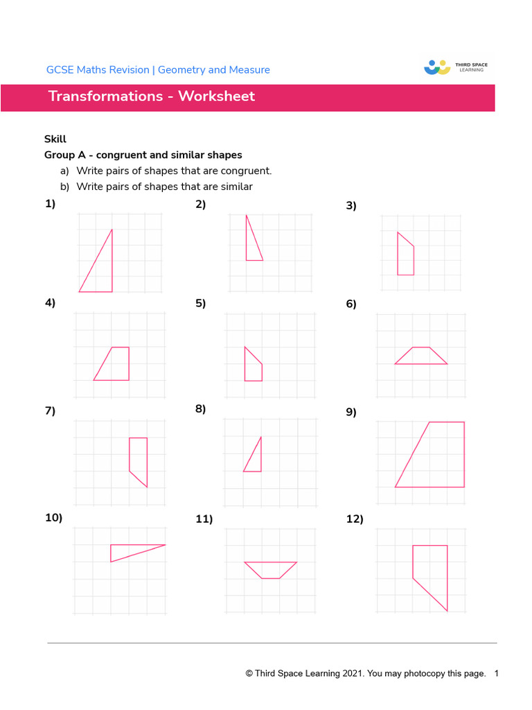 Transformations Worksheet Stage9 | PDF | Shape | Elementary Geometry