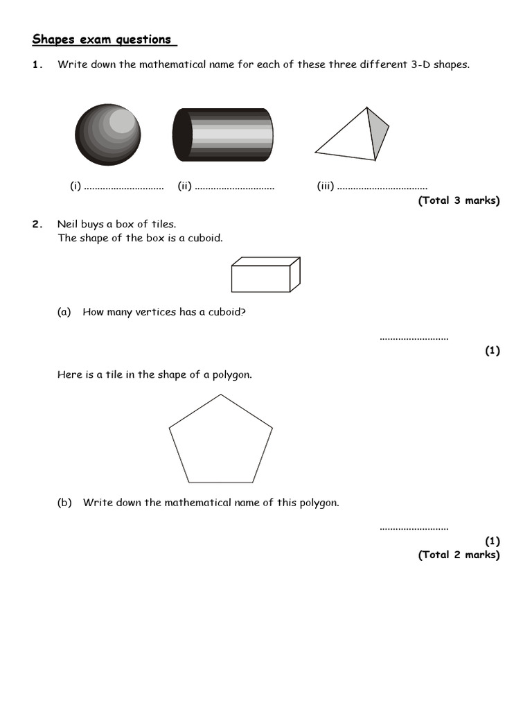 3D Shapes and Geometry Exam Questions | PDF | Shape | Triangle