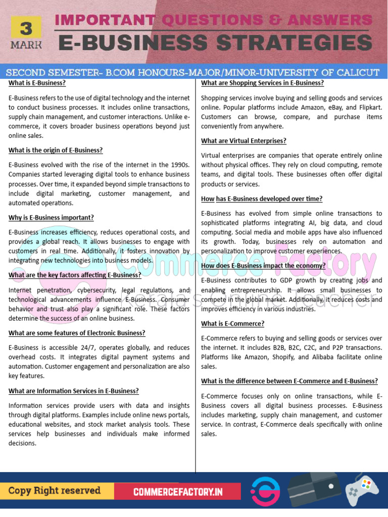 E-Business Strategies-3 Marks | PDF | E Commerce | Electronic Business