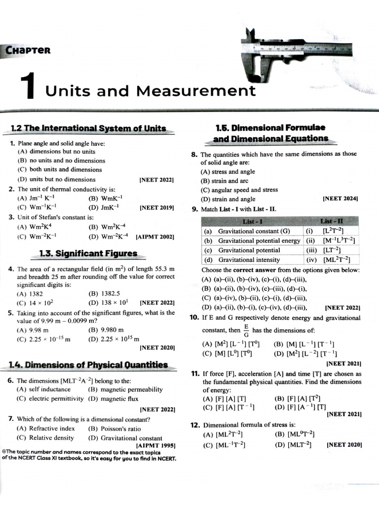 Pyq Units and Dimesnion | PDF