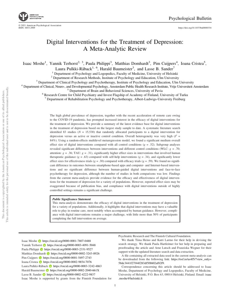 Digital Interventions For The Treatment of Depression | PDF | Cognitive ...
