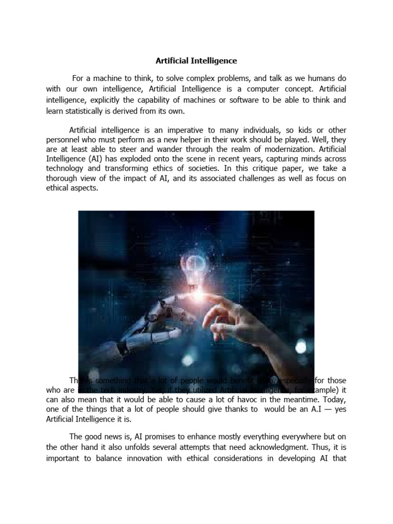Artificial Intelligence - Critique Paper | PDF