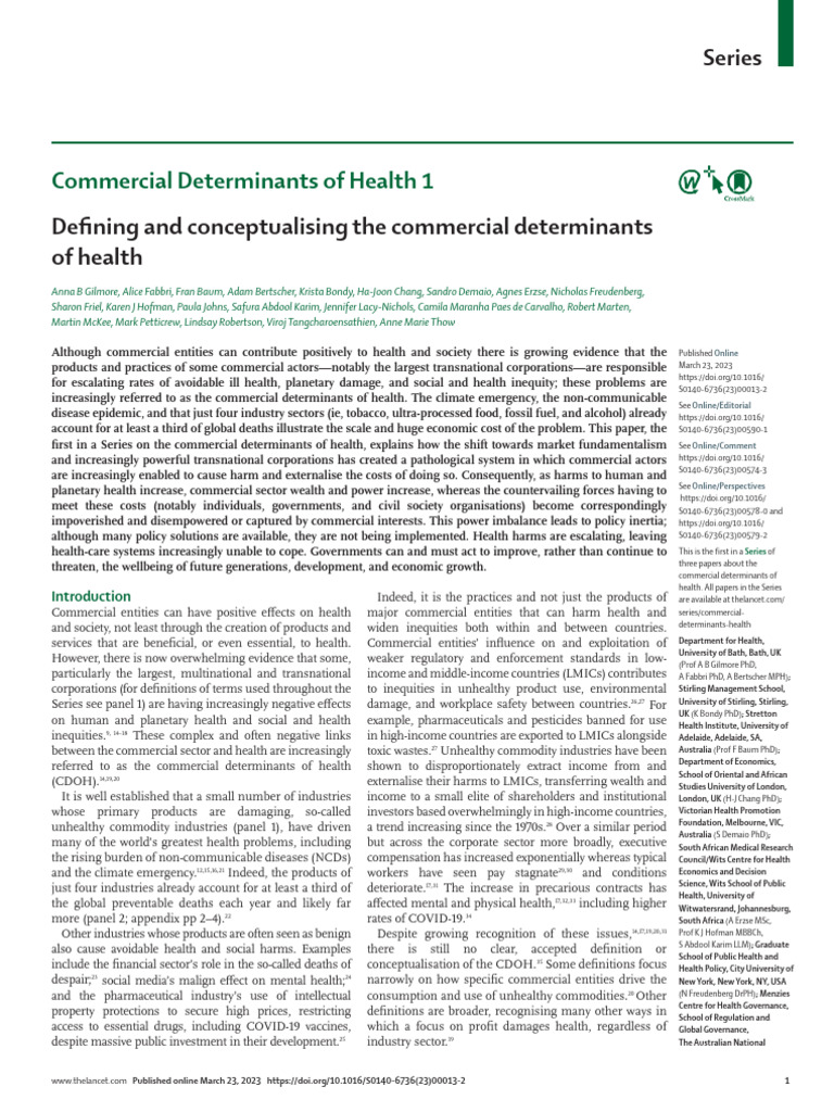 Commercial Determinants of Health 1 (1) | PDF | Corporations | Externality
