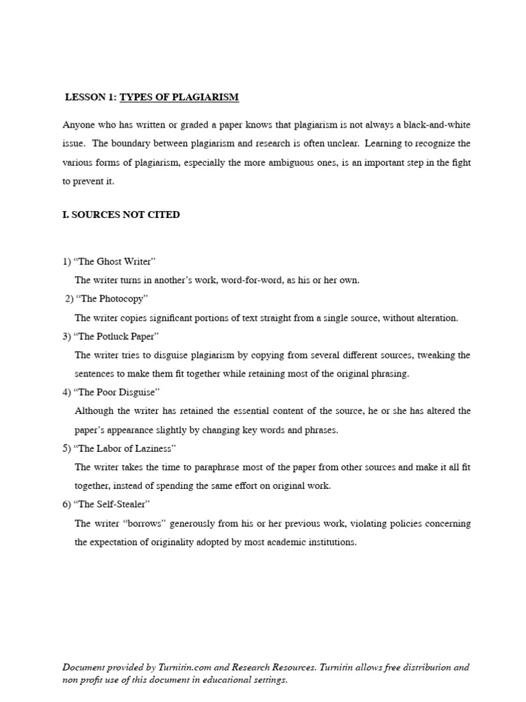 Types of Plagiarism | PDF | Plagiarism | Turnitin