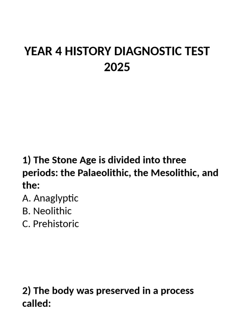 Year 4 History Diagnostic Test 2025 | PDF
