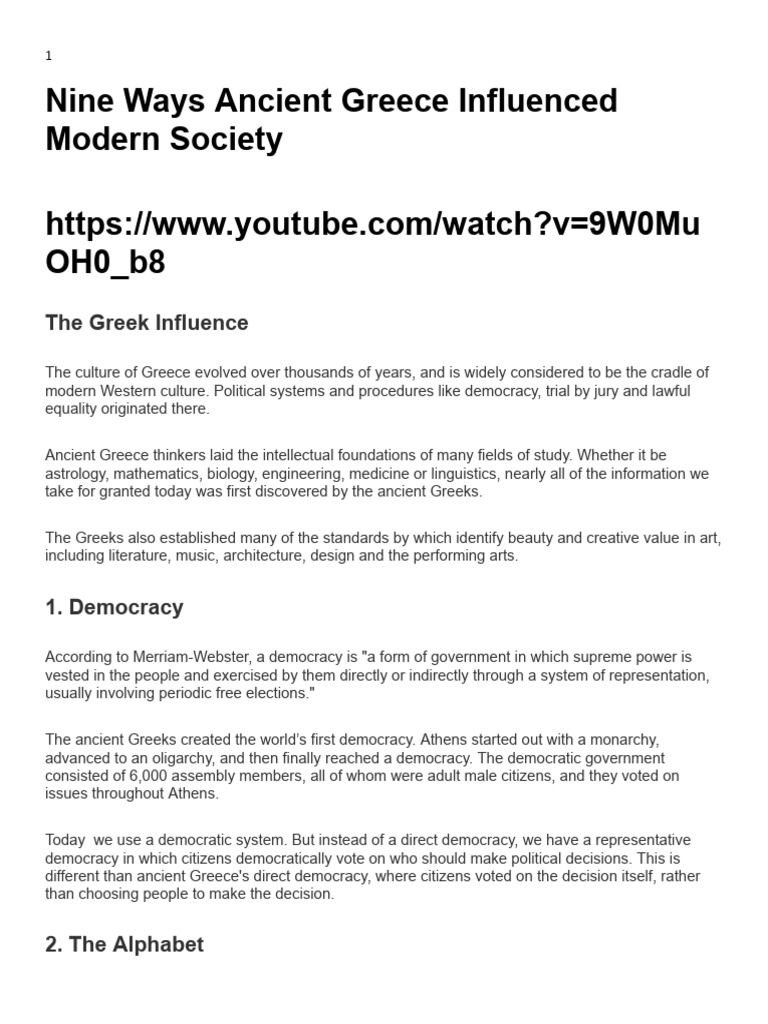 Greek Influence On The World. | PDF | Democracy | Political Ideologies