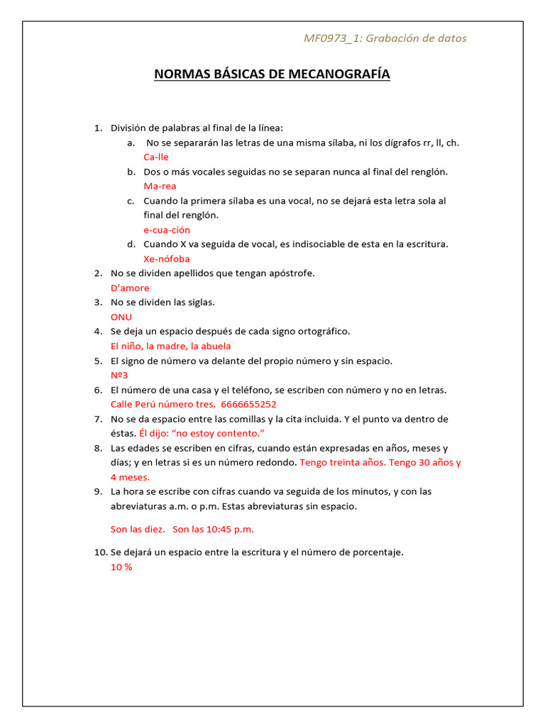 Normas de mecanografía esenciales | PDF