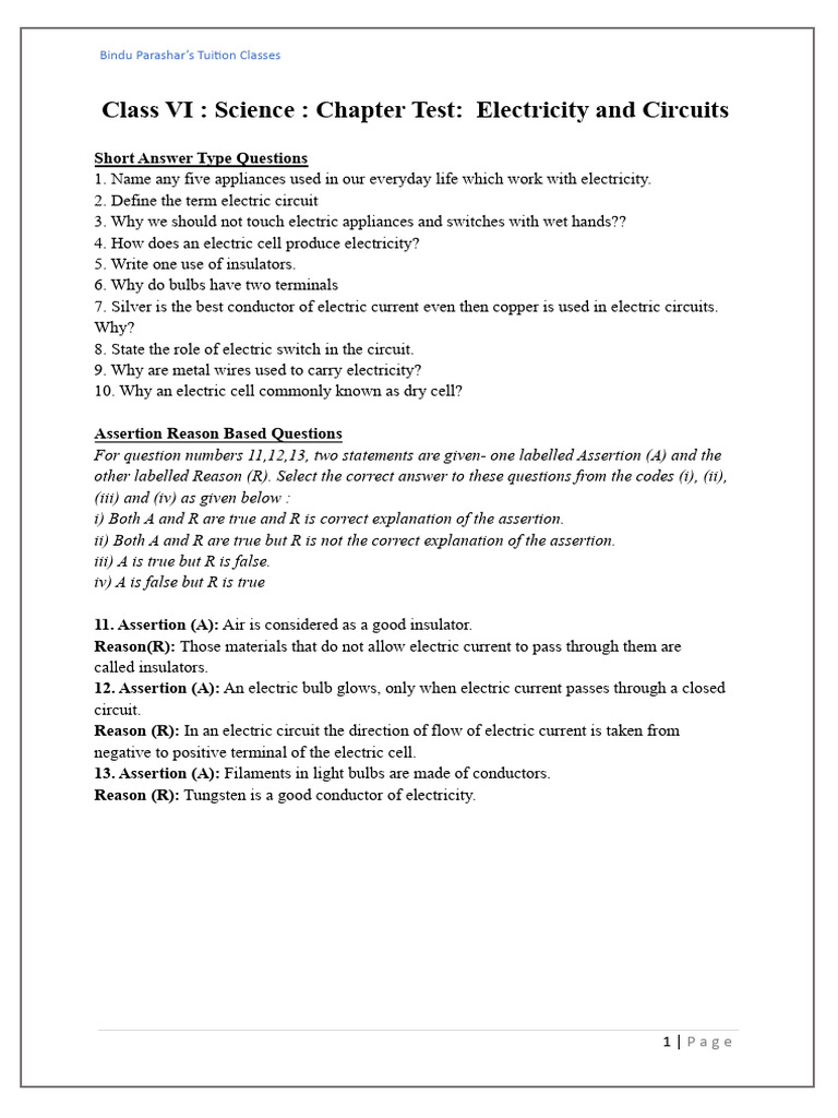 Electricity and Circuits Test | PDF | Electric Current | Incandescent ...