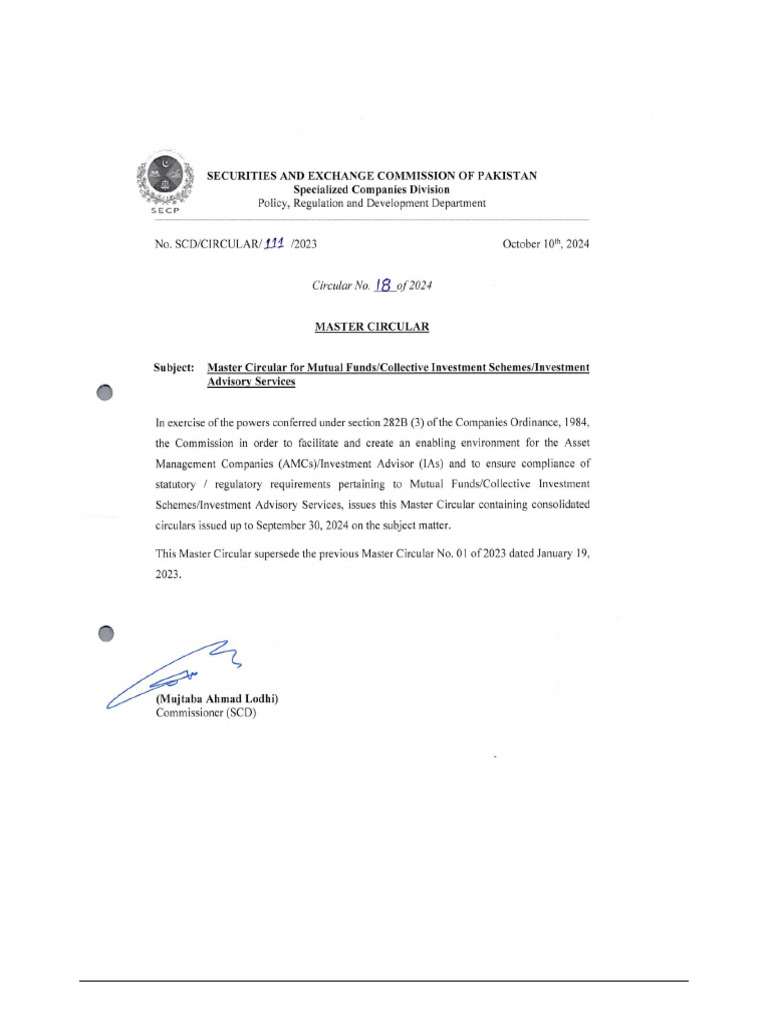 SECP Master Circular on Mutual Funds | PDF | Investment Fund ...
