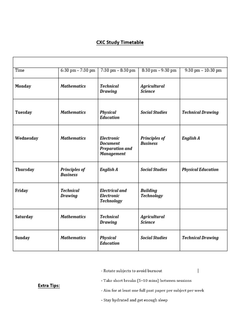 CXC Study Timetable 2017 | PDF