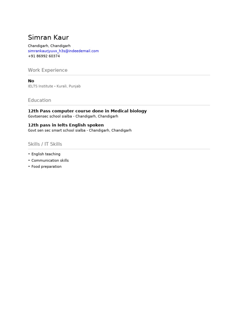 Resume Simran Kaur | PDF