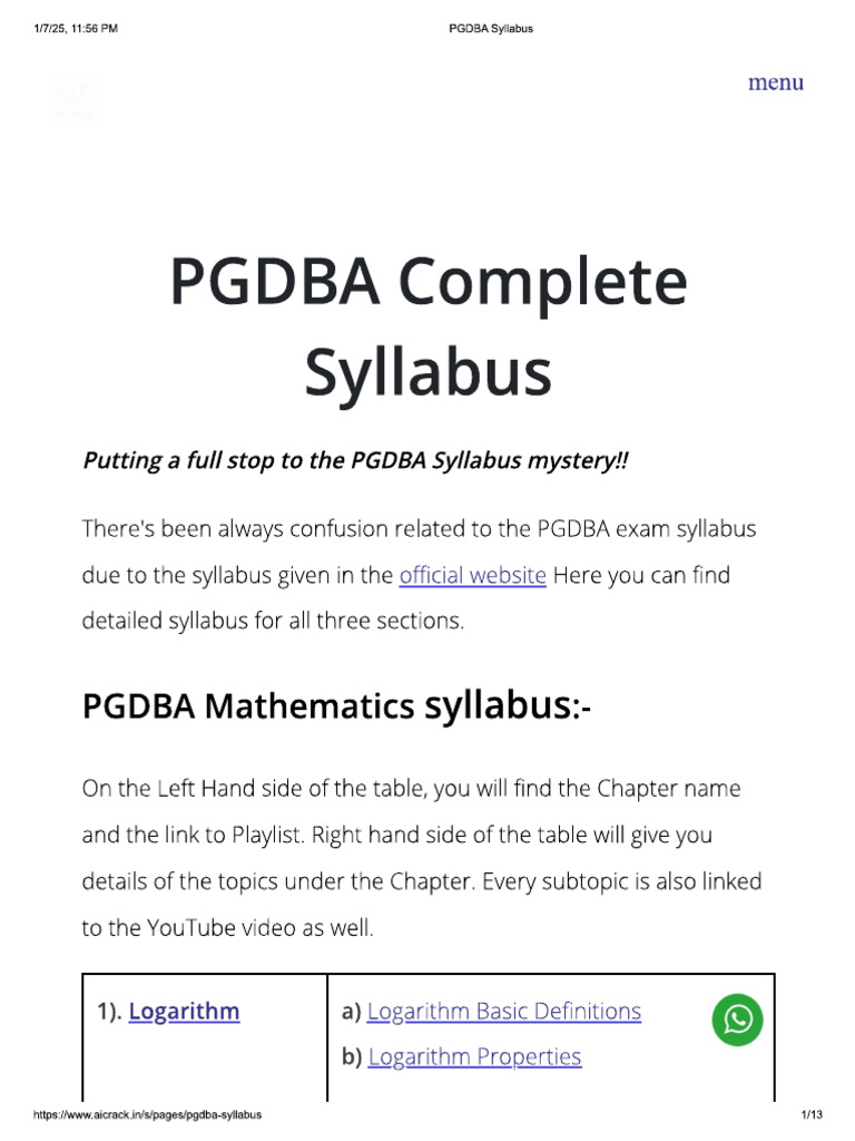 PGDBA Syllabus (AI Crack) | PDF