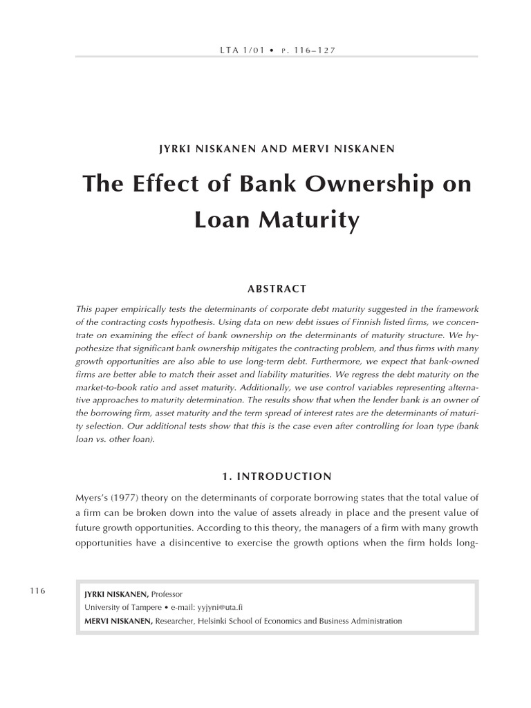 Bank Ownership's Impact on Loan Maturity | PDF | Yield Curve | Debt