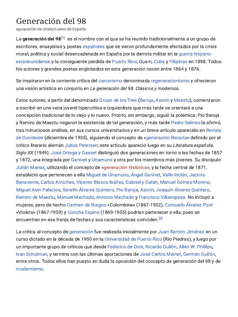 Generación Del 98 - Wikipedia, La Enciclopedia Libre | PDF